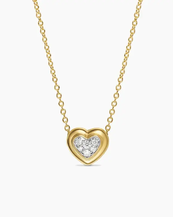 David Yurman 18k Yellow Gold Puffy Heart Pendant Necklace - Diamond