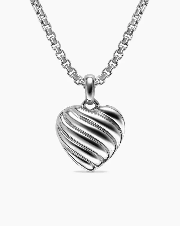 David Yurman Sterling Silver Sculpted Cable Heart Locket - All Sterling Silver