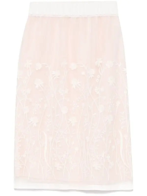 P.a.r.o.s.h Floral-embroidered Midi Skirt - White