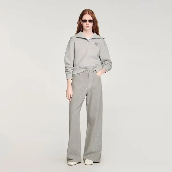 Sandro Rhinestone-embellished Wide-leg Jeans - Grey