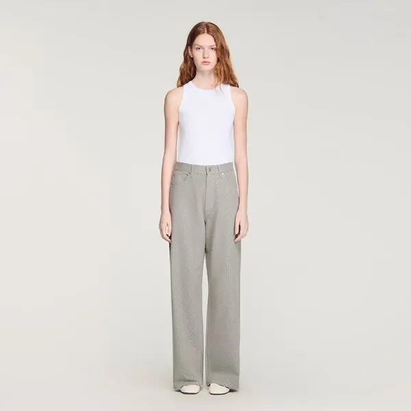 Sandro Rhinestone-embellished Wide-leg Jeans - Grey