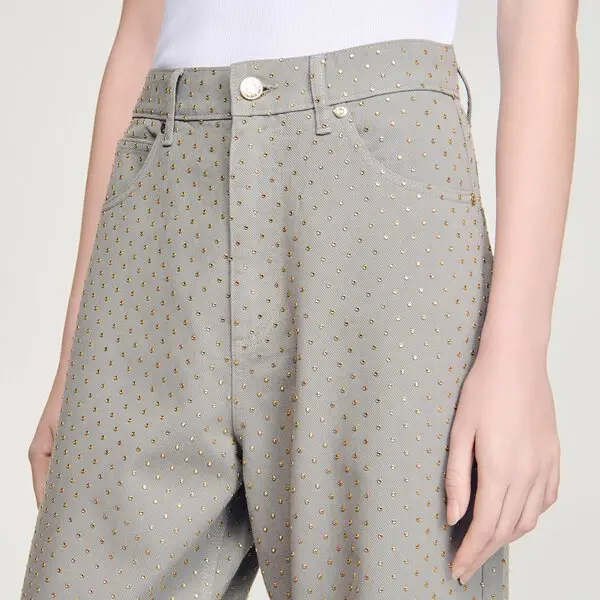 Sandro Rhinestone-embellished Wide-leg Jeans - Grey