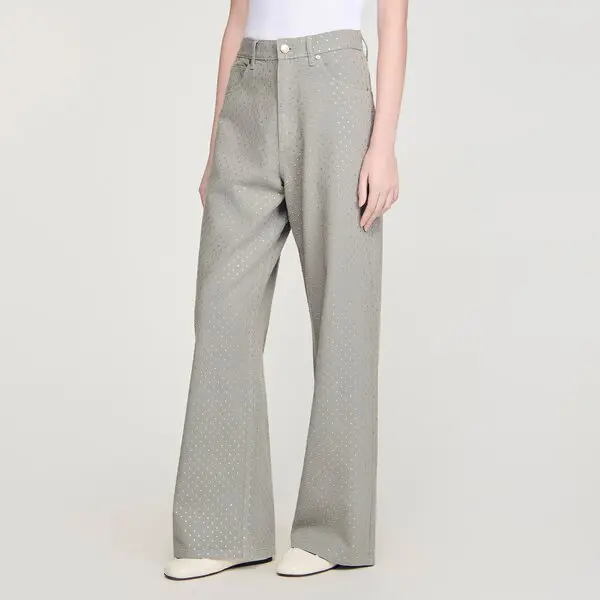 Sandro Rhinestone-embellished Wide-leg Jeans - Grey