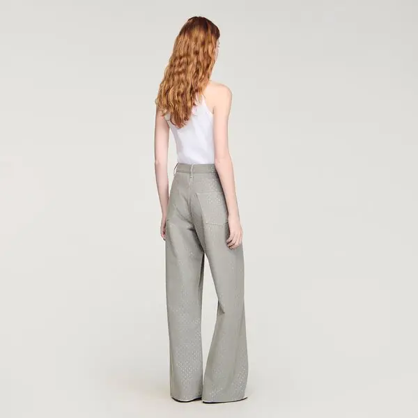 Sandro Rhinestone-embellished Wide-leg Jeans - Grey