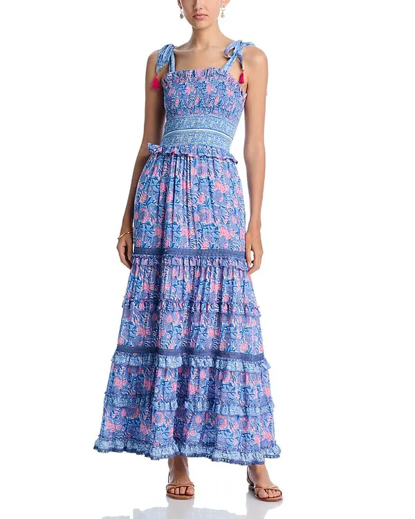 Bell Natalia Tiered Maxi Dress In Blue/Pink Print - 70% Off | Editorialist