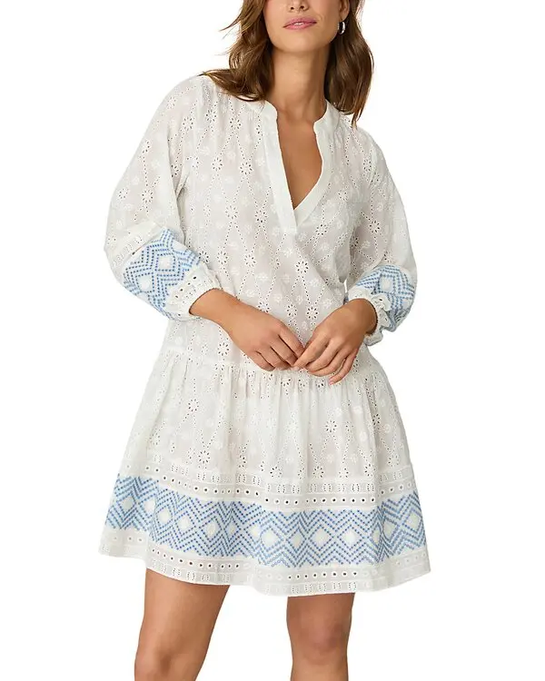 Shoshanna Eyelet Border Umbrella Swim Cover-up Dress - Ivory/blue