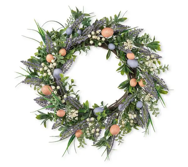 NEARLY NATURAL Glitzhome 22'd Easter Eggs And Lavender Wreath