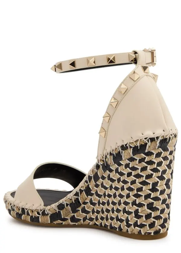 Valentino Garavani Rockstud 100 Leather Wedge Espadrilles