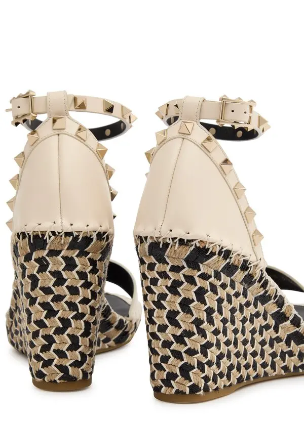 Valentino Garavani Rockstud 100 Leather Wedge Espadrilles