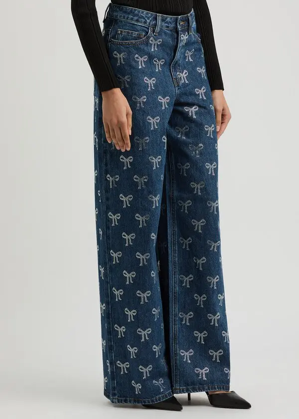 SELF-PORTRAIT Bow-embellished Wide-leg Jeans