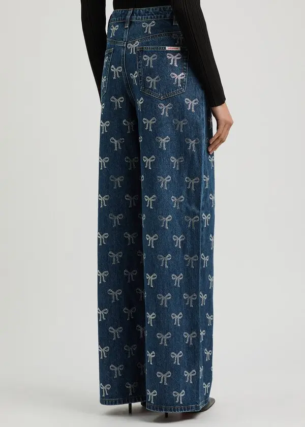 SELF-PORTRAIT Bow-embellished Wide-leg Jeans