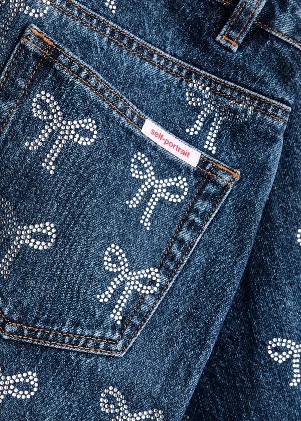 SELF-PORTRAIT Bow-embellished Wide-leg Jeans