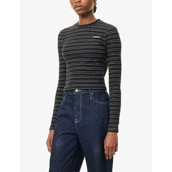 SISTERS & SEEKERS Striped Stretch-woven Top - Black Grey
