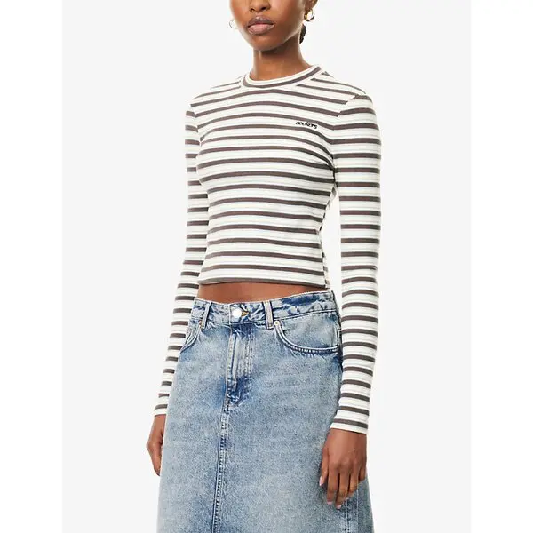 SISTERS & SEEKERS Striped Stretch-woven Top