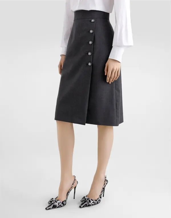 Dolce & Gabbana Woolen A-line Midi Skirt With Dg Buttons