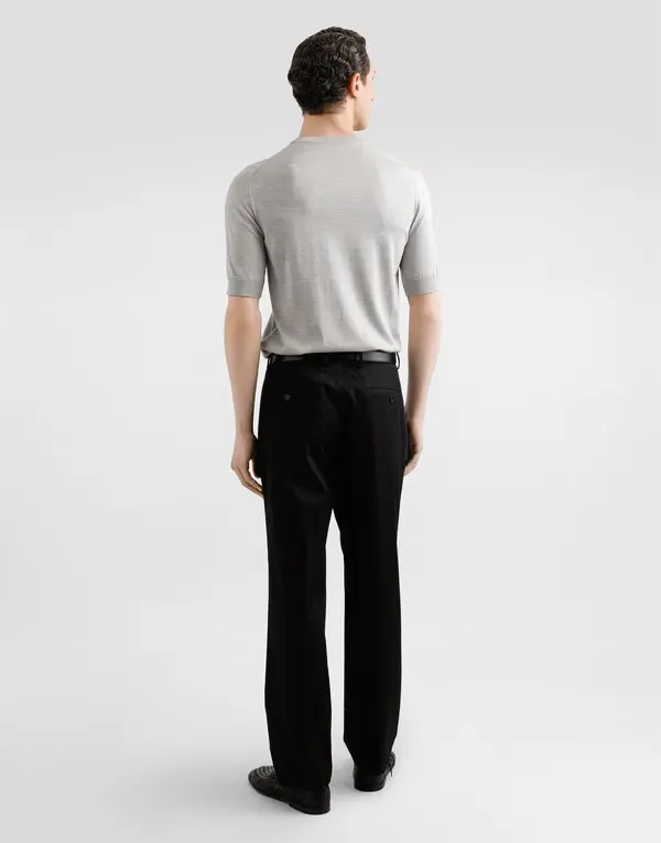 Dolce & Gabbana Silk Round-neck Sweater With Dg Embroidery - Grey