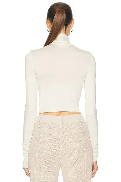 Eterne Cropped Fitted Turtleneck Soft Jersey Top - Ivory