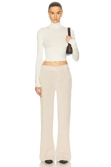 Eterne Cropped Fitted Turtleneck Soft Jersey Top - Ivory