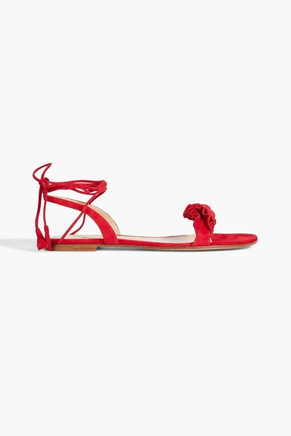 GIANVITO ROSSI Flora Ruffled Suede Sandals