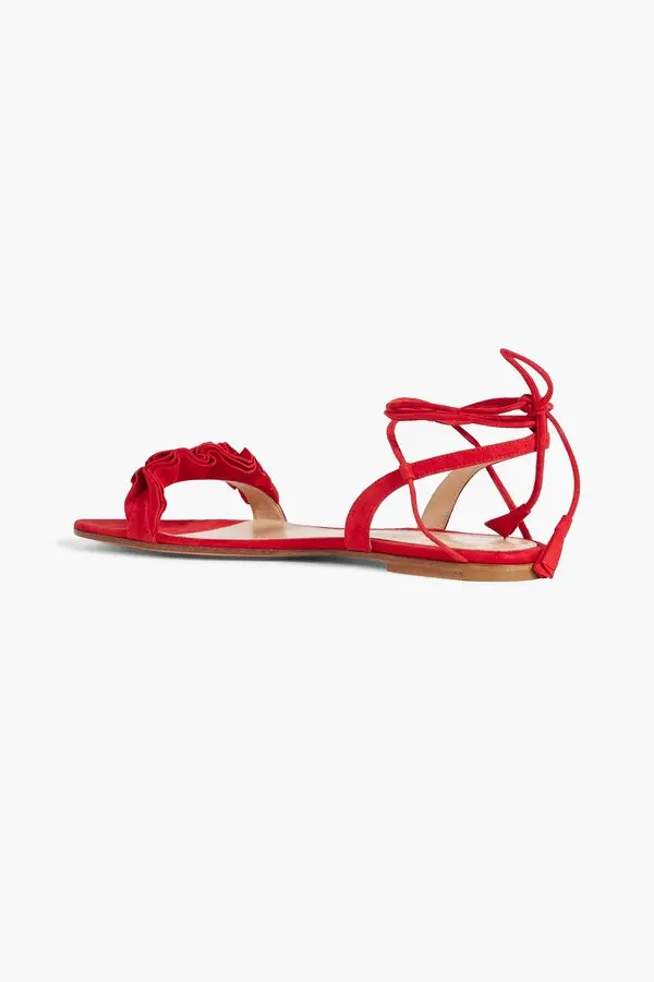 GIANVITO ROSSI Flora Ruffled Suede Sandals