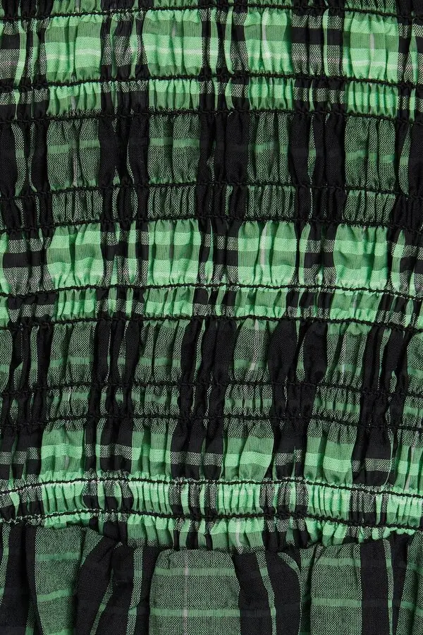 GANNI Checked Cotton-blend Seersucker Midi Dress - Green