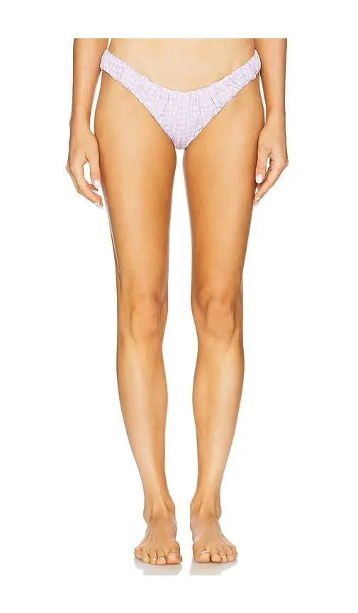 Caroline Constas Dorit Bikini Bottom - Mauve & Ivory Gingham