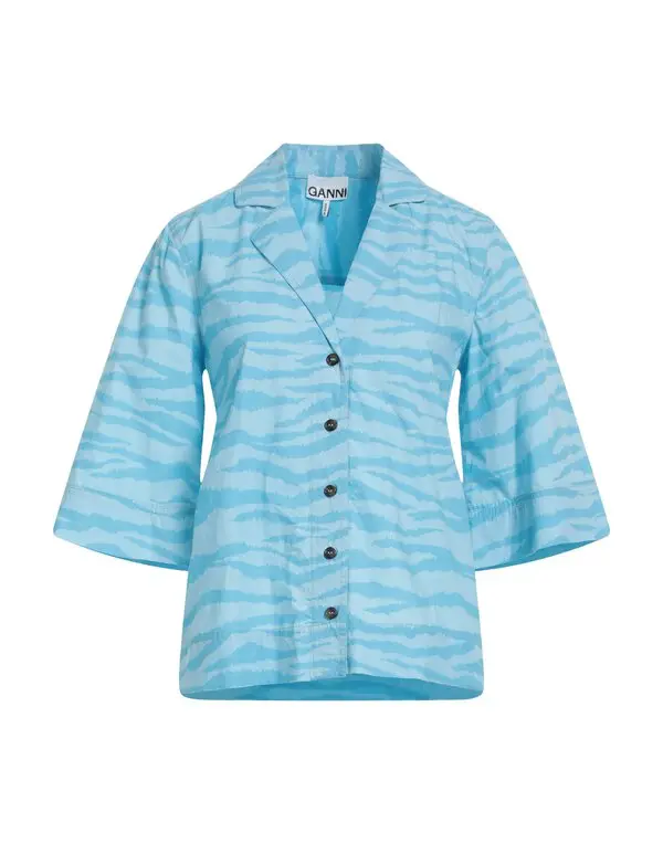 GANNI Two-tone Organic Cotton Shirt - Azure