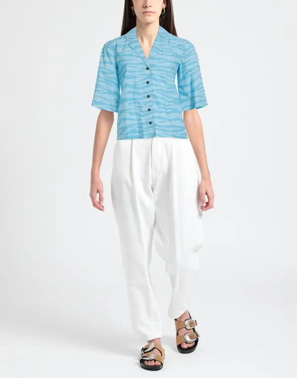GANNI Two-tone Organic Cotton Shirt - Azure
