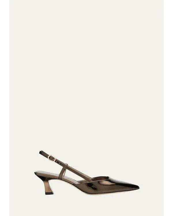 STUART WEITZMAN Vinnie Metallic Kitten Slingback Pumps - Cigar