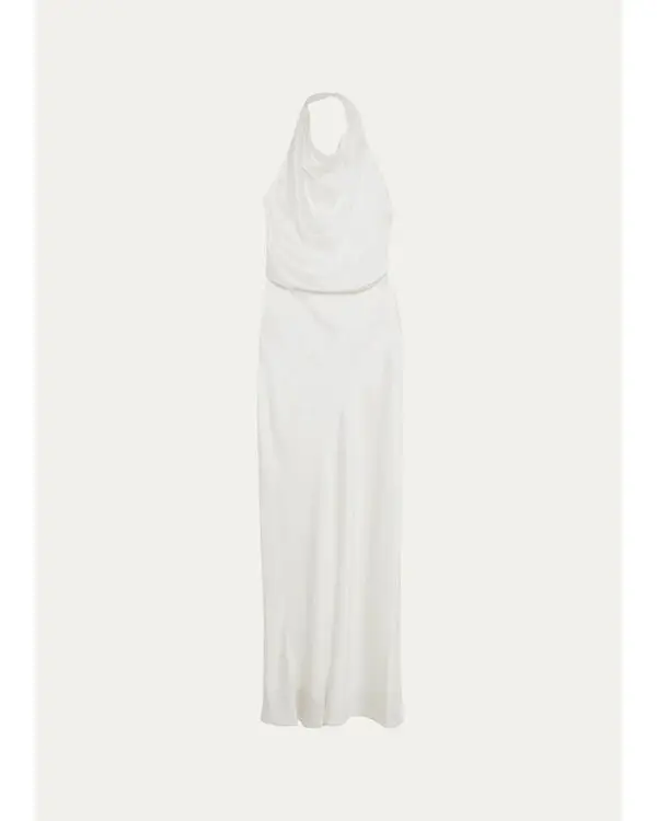 Simkhai Reannon Draped Satin Halter Gown - Ivory