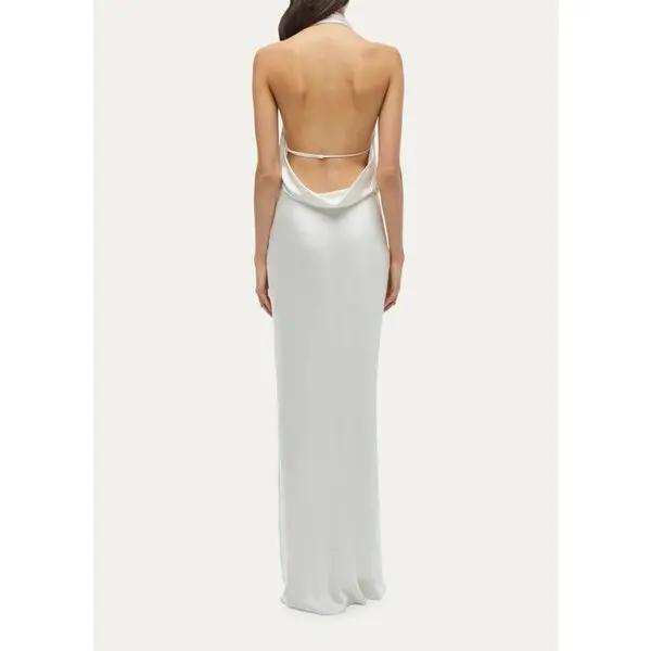 Simkhai Reannon Draped Satin Halter Gown - Ivory