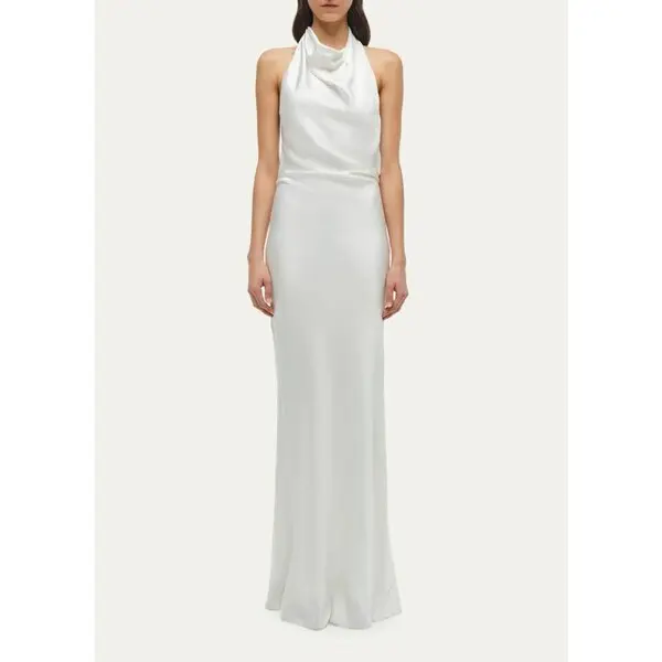 Simkhai Reannon Draped Satin Halter Gown - Ivory