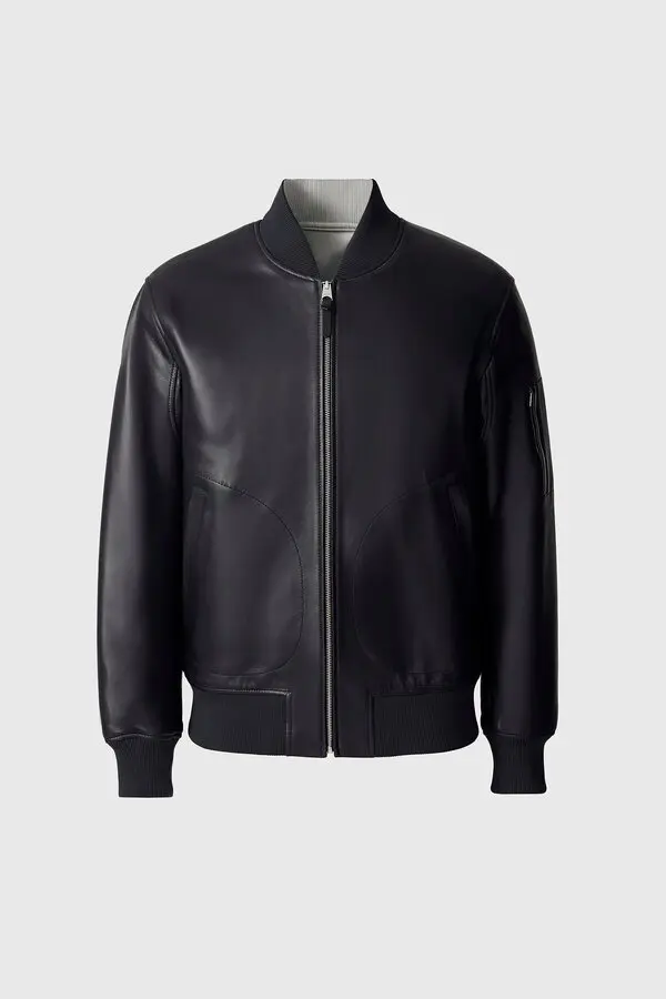 Mackage Easton-sa 2-in-1 Reversible Leather Bomber Jacket - Navy-mid Grey