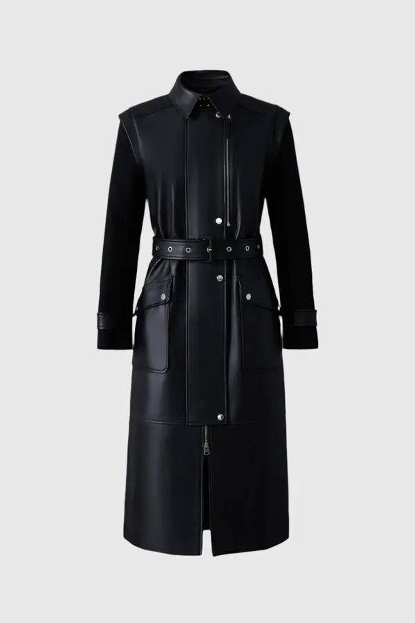 Mackage Evelina 2-in-1 Lamb Leather Coat With Removable Sleeves - Black