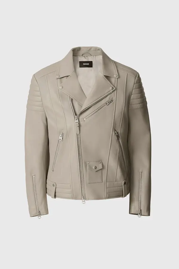 Mackage Kenneth Leather Biker Jacket - Taupe