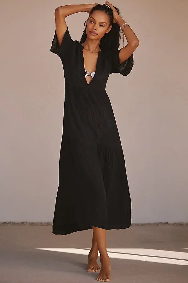 Anthropologie Kallie Flowy Maxi Dress - Black