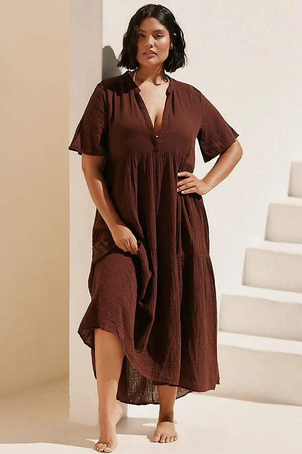 Anthropologie Kallie Flowy Maxi Dress - Hot Fudge | Editorialist