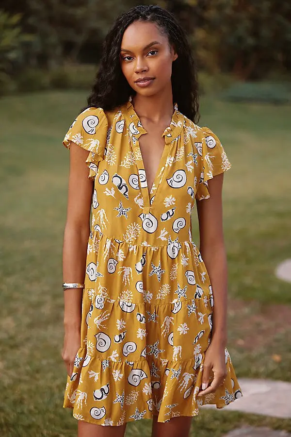 Anthropologie The Shelbie Tiered Mini Dress In Gold - 39% Off | Editorialist