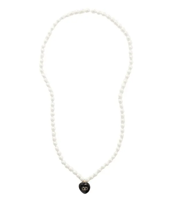 Valentino Garavani Faux Pearl And Enamel Necklace - White