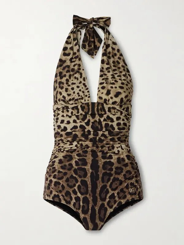 Dolce & Gabbana Leopard-print Halterneck One Piece Swimsuit - Animal Print