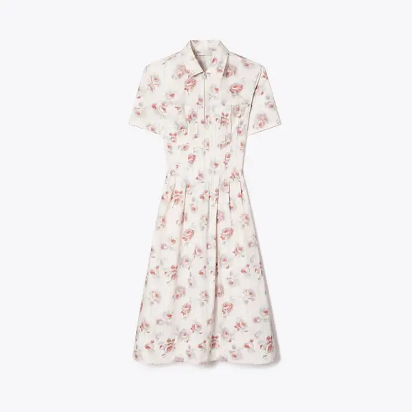 Tory Burch Poplin Pleat-waist Dress - Pink Roses