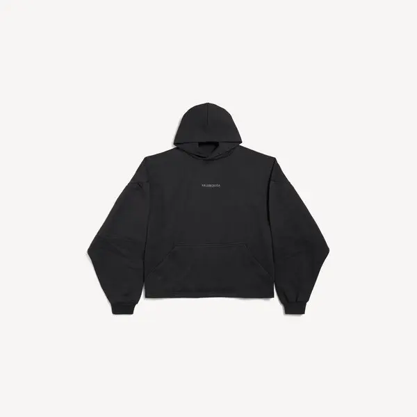 Balenciaga Back Strass Cropped Hoodie - Black