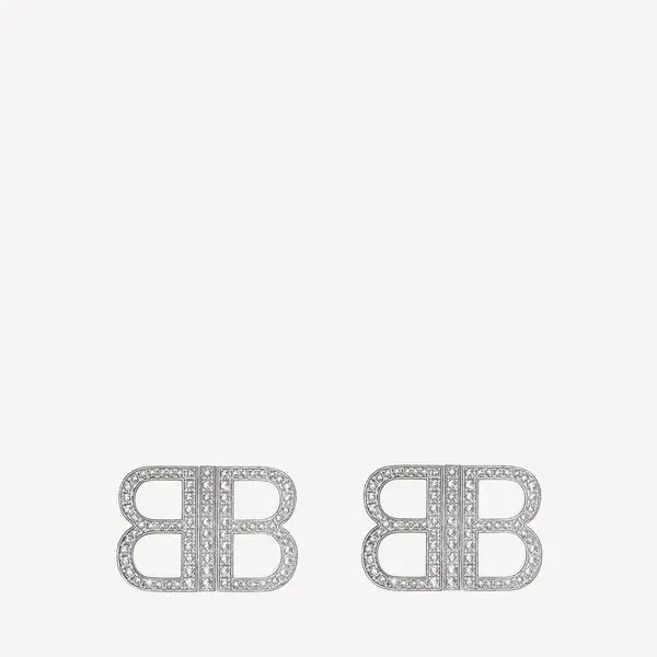 Balenciaga Bb 2.0 Rhinestone Earrings - Silver