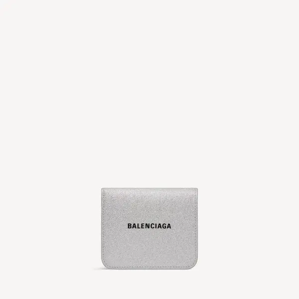 Balenciaga Cash Flap Coin And Card Holder Sparkling Fabric - Silver