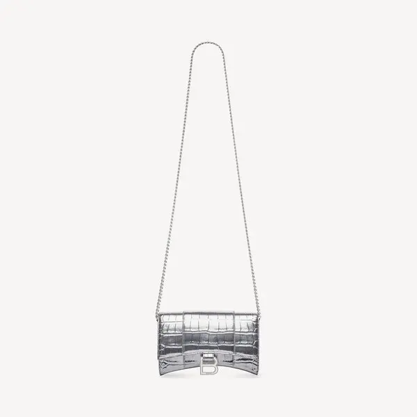 Balenciaga Hourglass Wallet On Chain - Silver