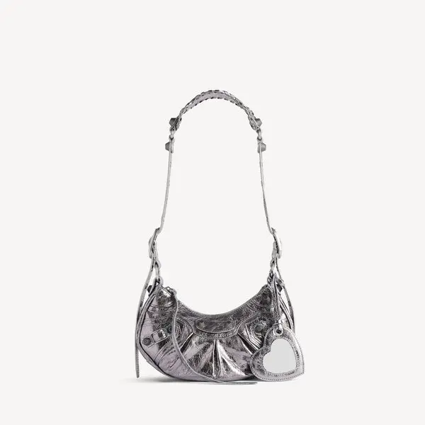 Balenciaga Le Cagole Shoulder Bag Xs In Metallized Arena Lambskin - Silver