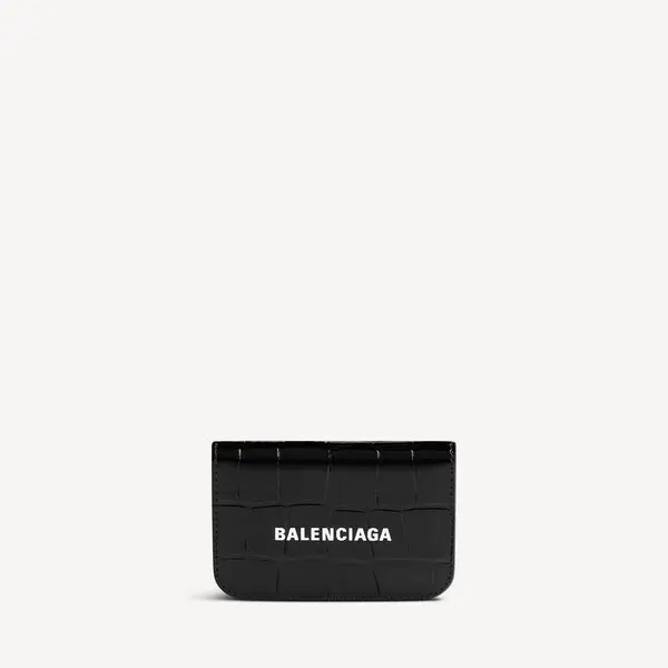 Balenciaga Cash Mini Wallet Crocodile Embossed - Black