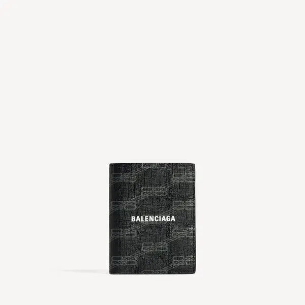 Balenciaga Signature Vertical Bifold Wallet Bb Monogram Coated Canvas - Black