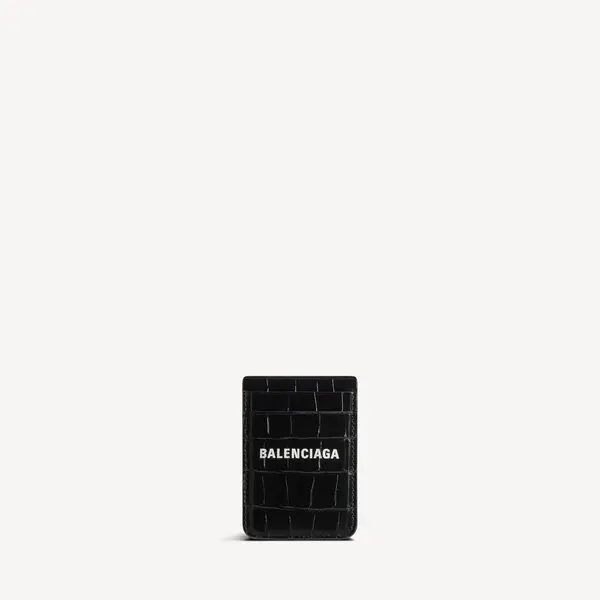 Balenciaga Cash Magnet Card Holder Crocodile Embossed - Black