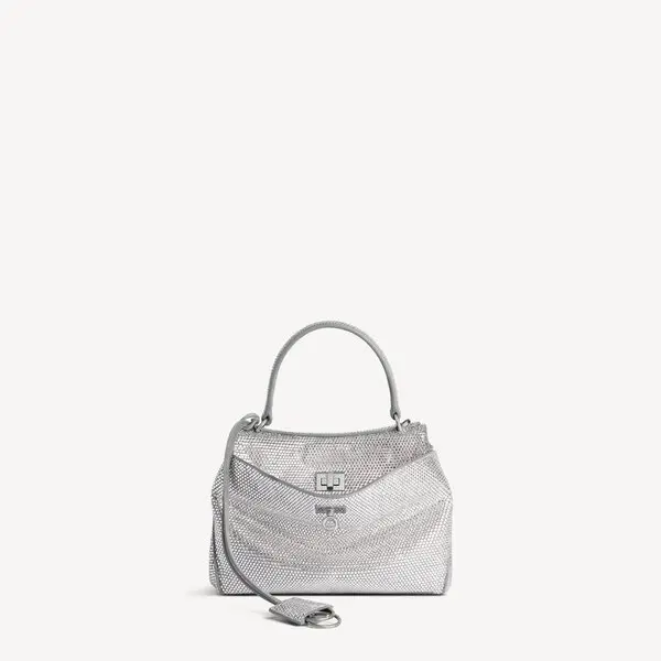 Balenciaga Rodeo Handbag Mini With Rhinestones - Grey